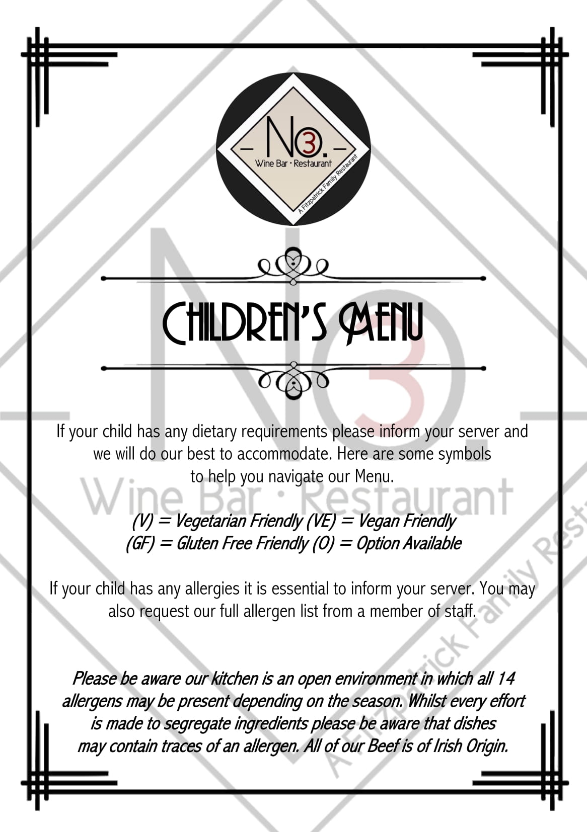 Menus/Gallery – No. 3 Wine Bar & Restaurant
